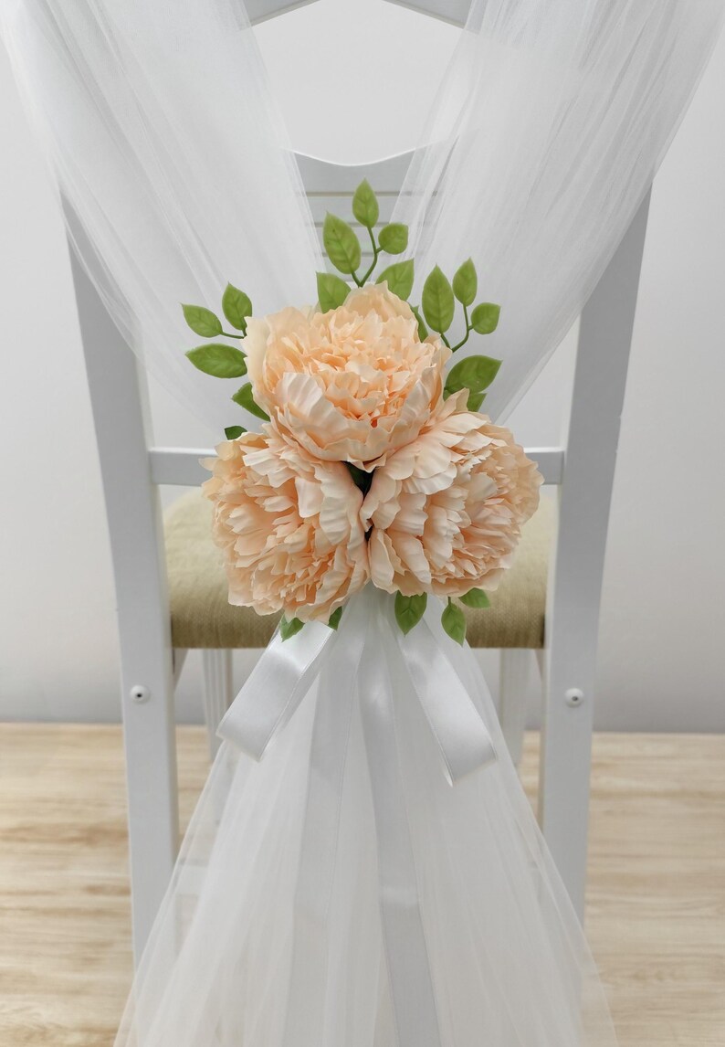 Set of Tulle Sash With Silk Peony Flowers and Satin Ribbon, Wedding ...