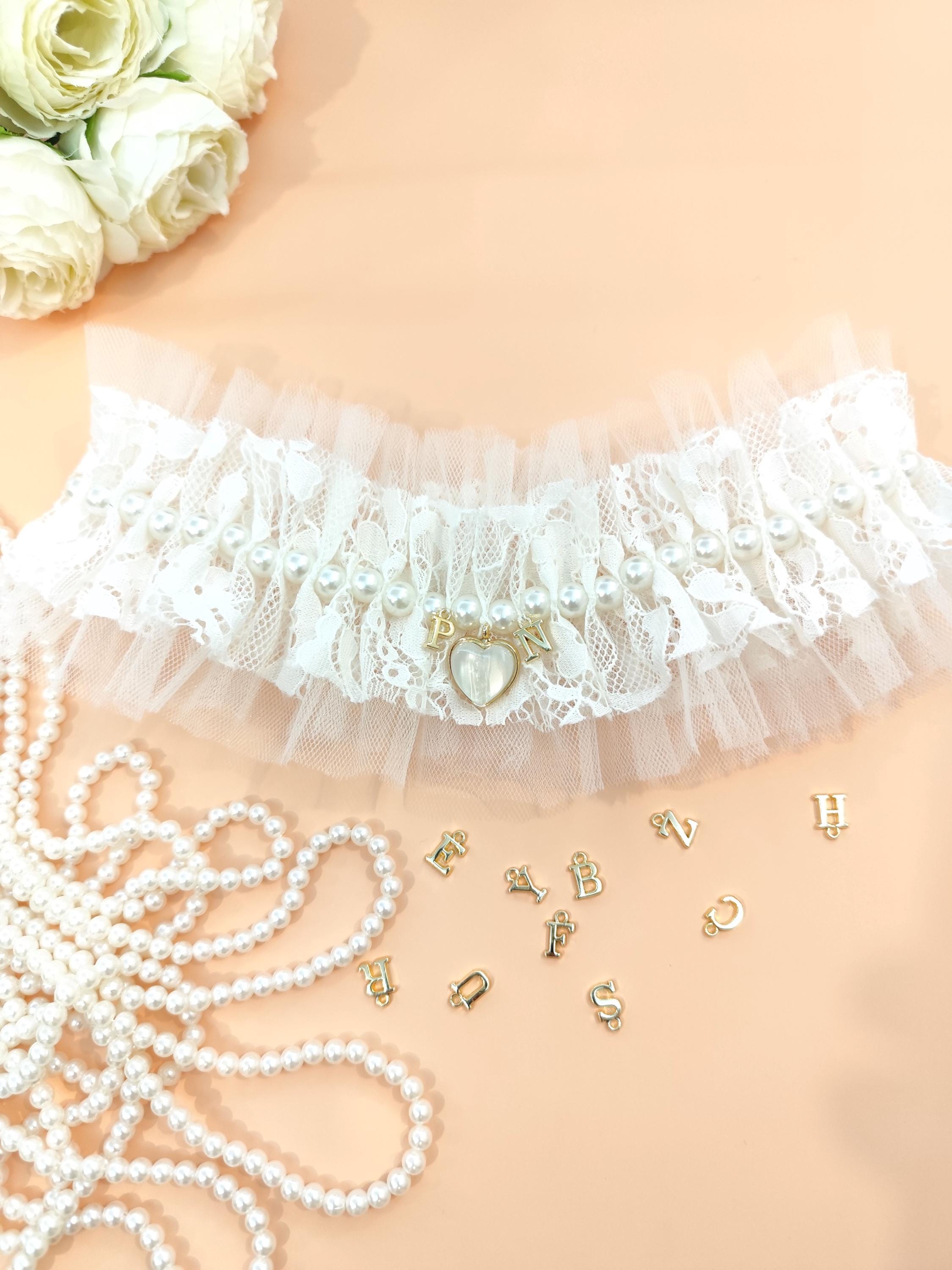 Personalized Ivory Lace Wedding Garter: Customise Pearl Bead Bridal ...