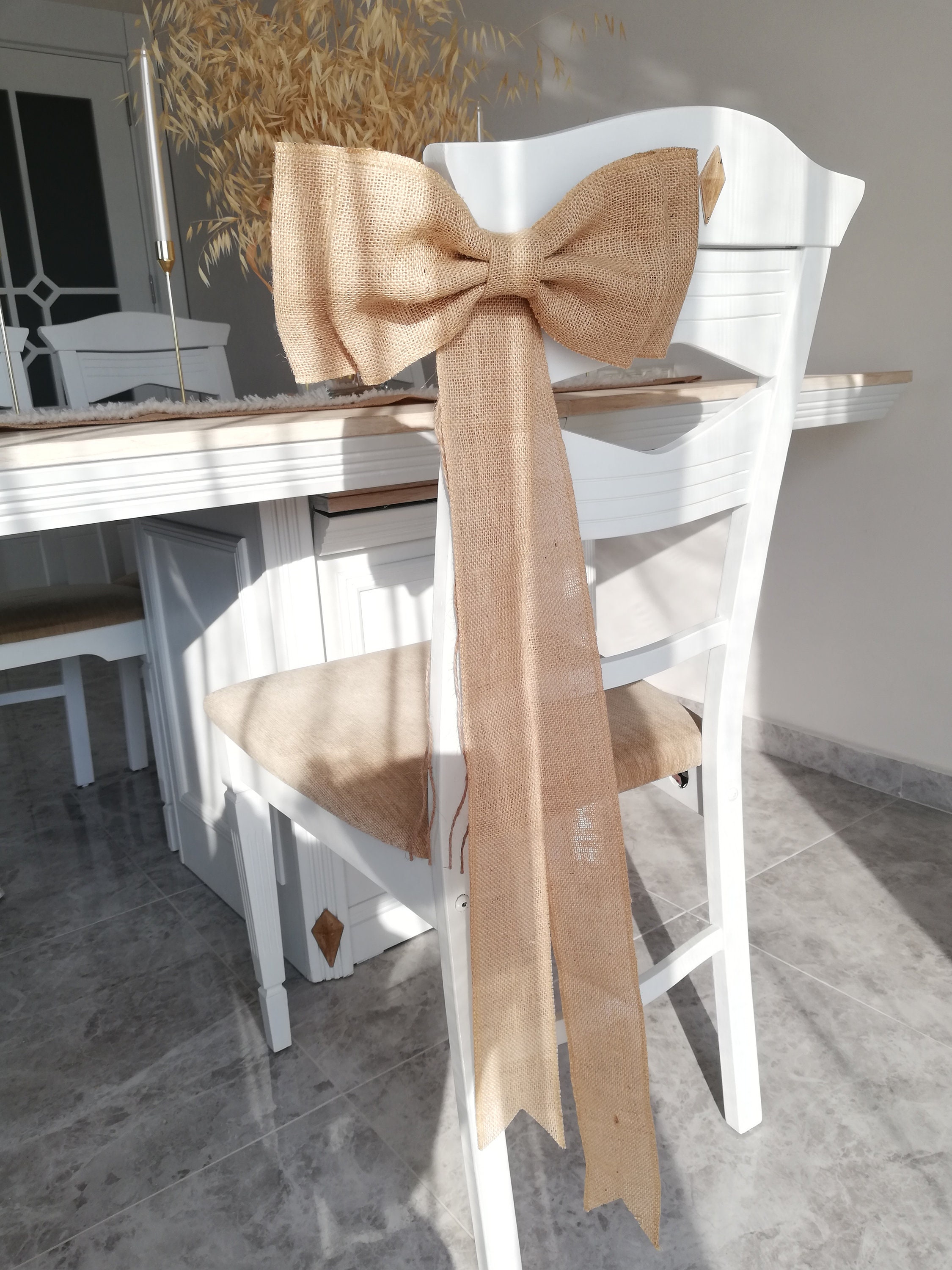 Burlap Chair Sash Bow, Natural Jute Bow, Wedding Chair Sashes for Boho ...