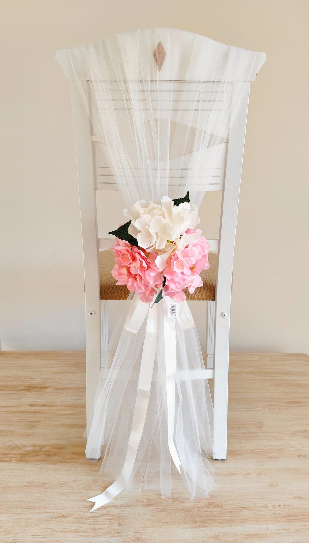 Set of Tulle Sash With Silk Hydrangea and Satin Ribbon, Wedding Organza ...