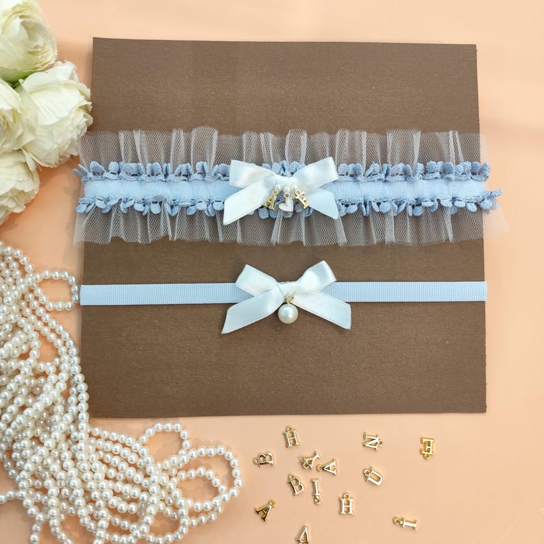 Personalized Something Blue Garter Set: White Soft Tulle, Blue Lace ...