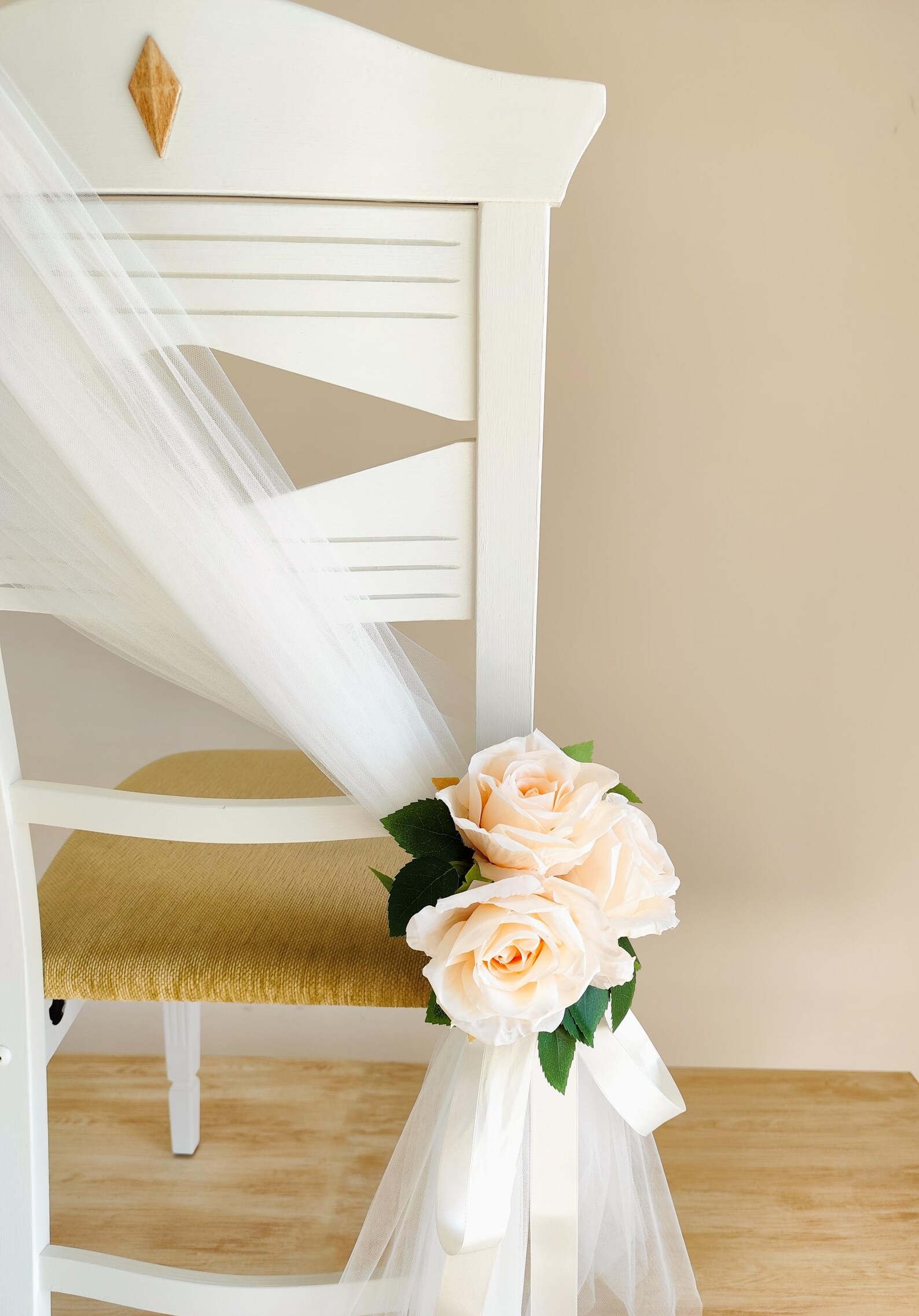 Set of 10-40 Tulle Chair Sash With Silk Roses and Satin Ribbon, Tulle ...