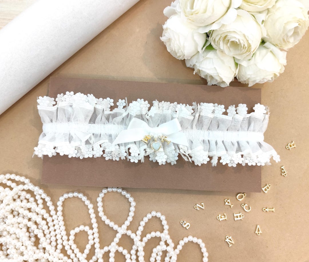 Personalized Ivory Lace Wedding Garter: Floral Organza With Initial ...