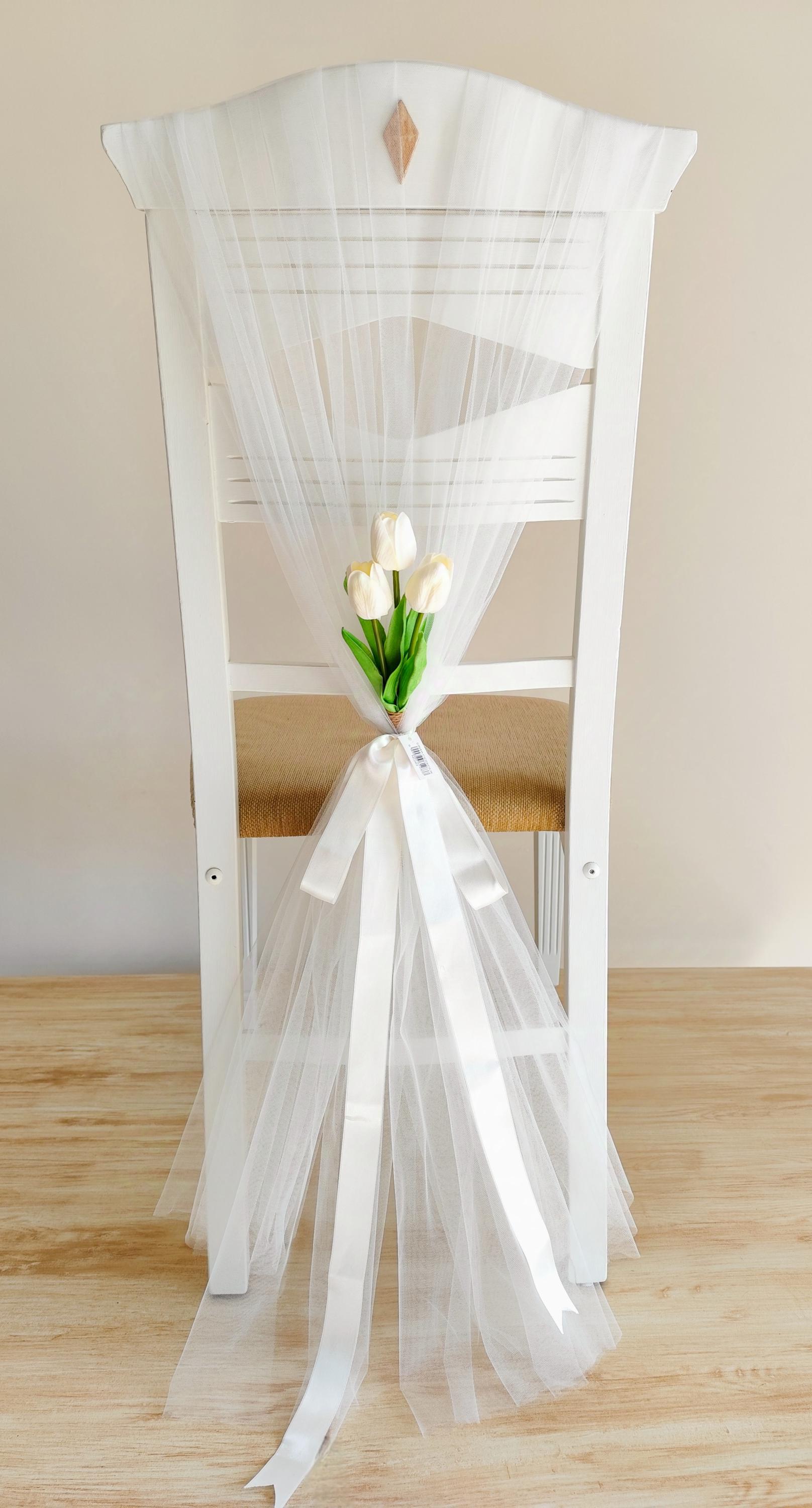 Set of 10-50 Tulle Chair Sash With Tulips and Satin Ribbon, Wedding ...