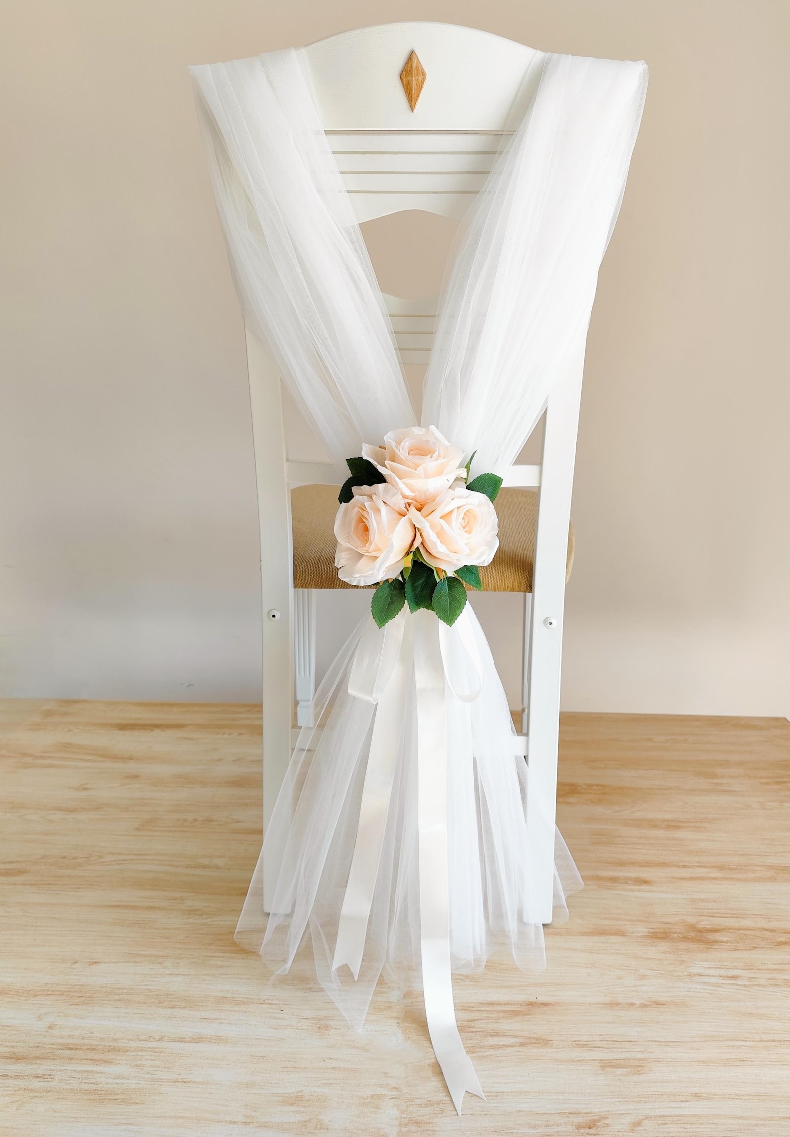 Set of 10-40 Tulle Chair Sash With Silk Roses and Satin Ribbon, Tulle ...