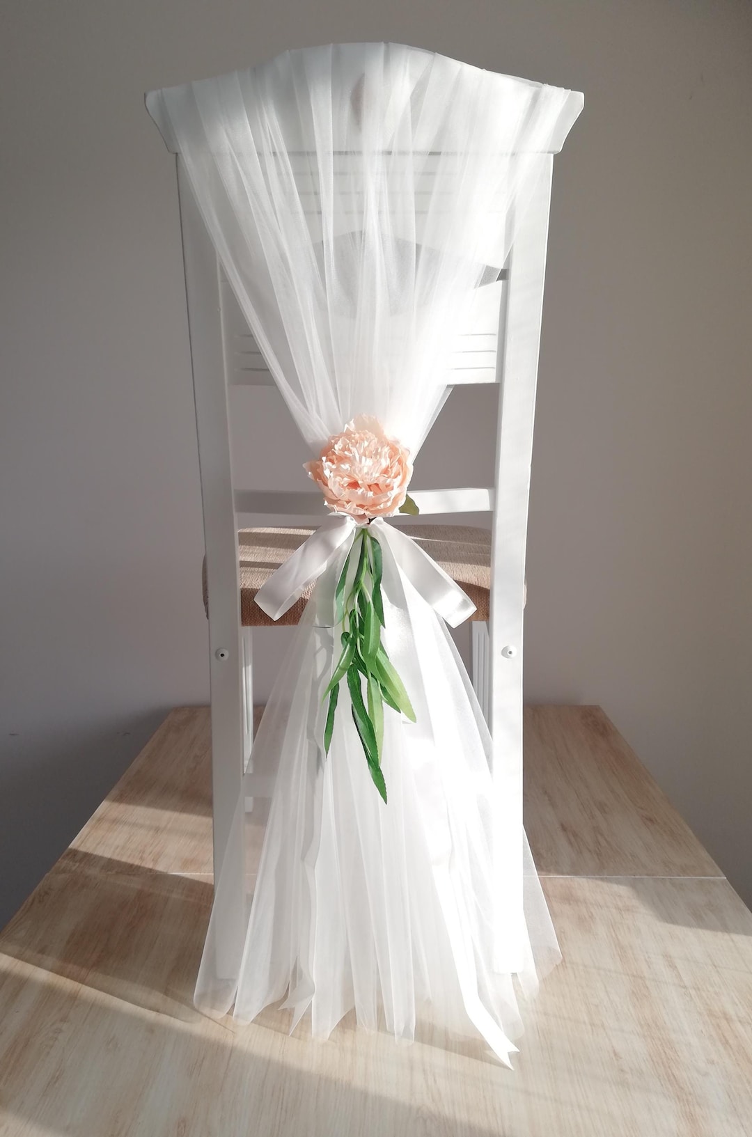 Set of Chair Tulle Sash With Silk Flower and Satin Ribbon, Wedding ...