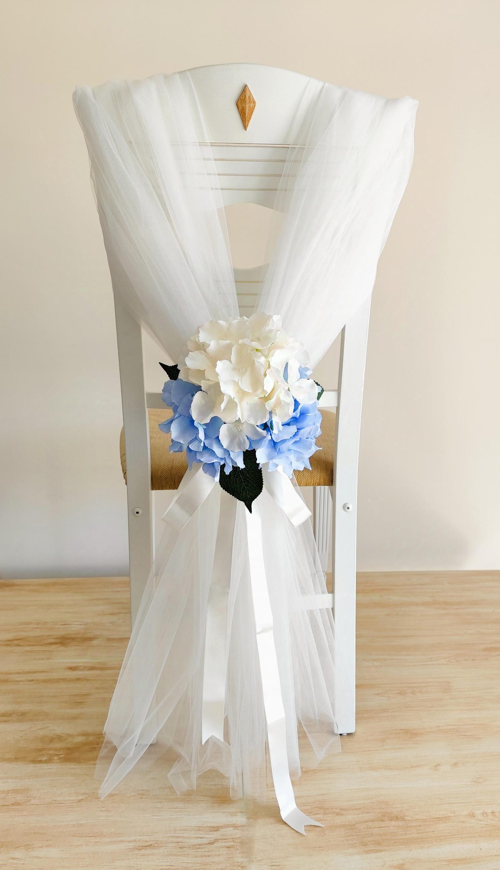 Set of Tulle Sash With Silk Hydrangea Flowers and Satin Ribbon, Wedding ...