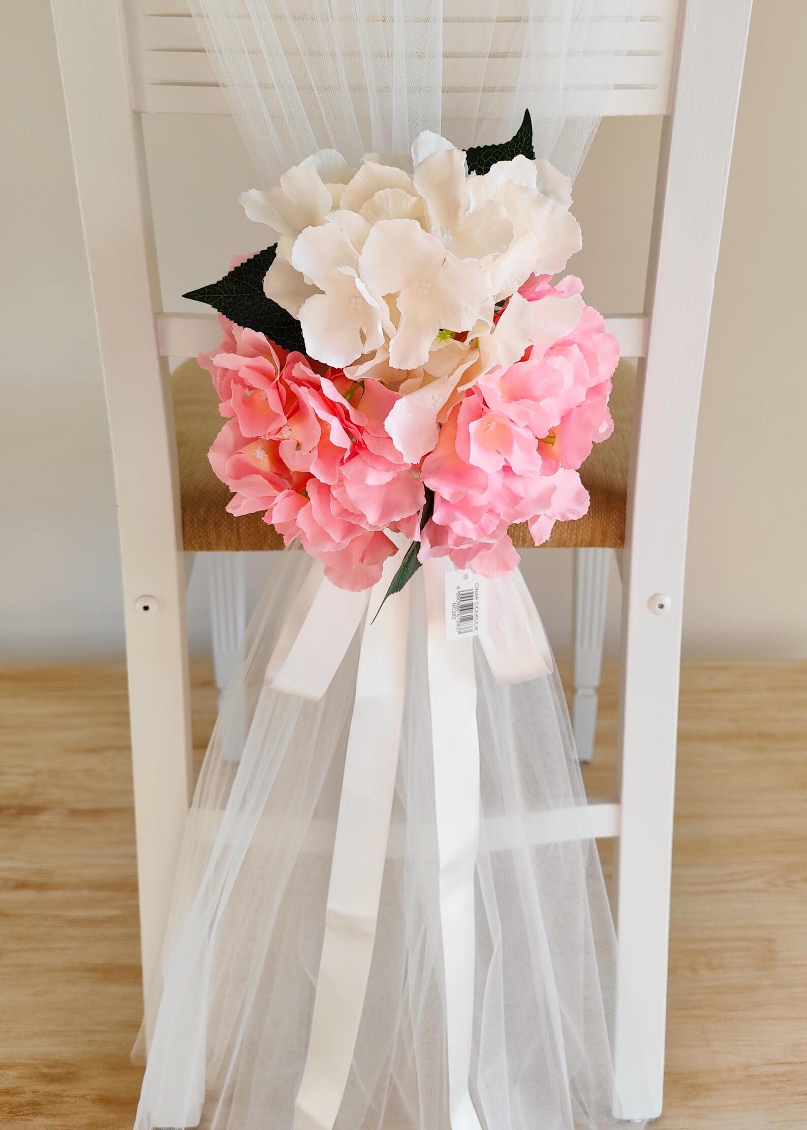 Set of Tulle Sash With Silk Hydrangea Flowers and Satin Ribbon, Wedding ...