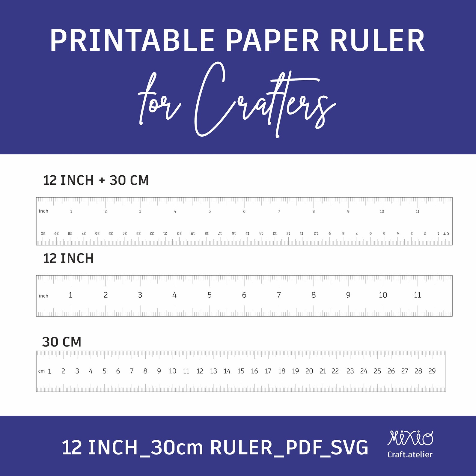 Printable 12 Inches Ruler_30 Paper Centimeter_digital PDF Black and ...