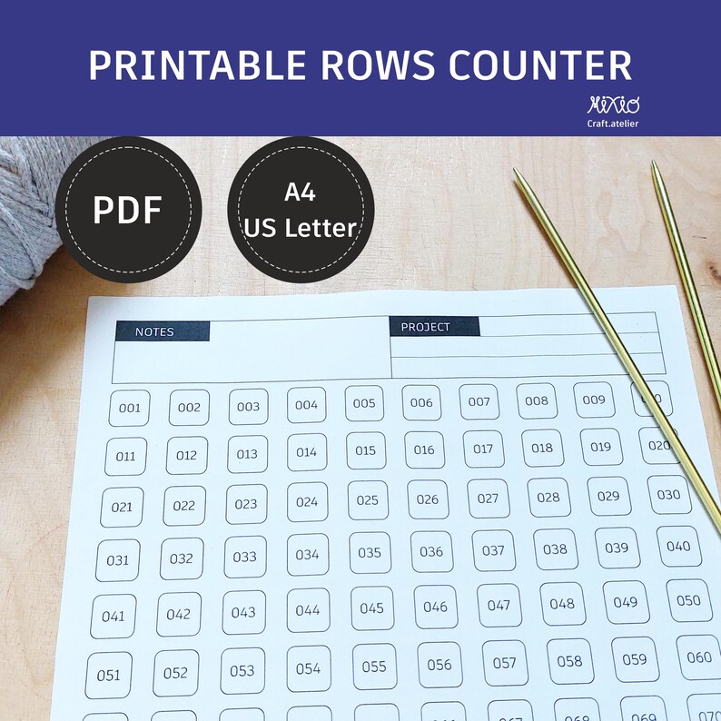 Printable Knitting Row Counter: Crochet Project Tracker (A4/US Letter ...