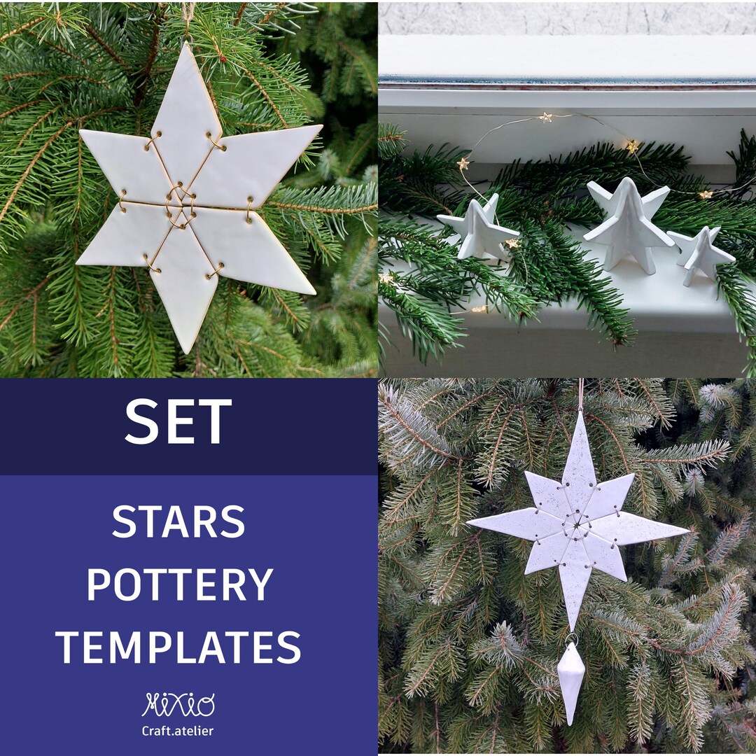 SET of 3 Ceramic Stars Templates_slab Building Templates_pottery ...