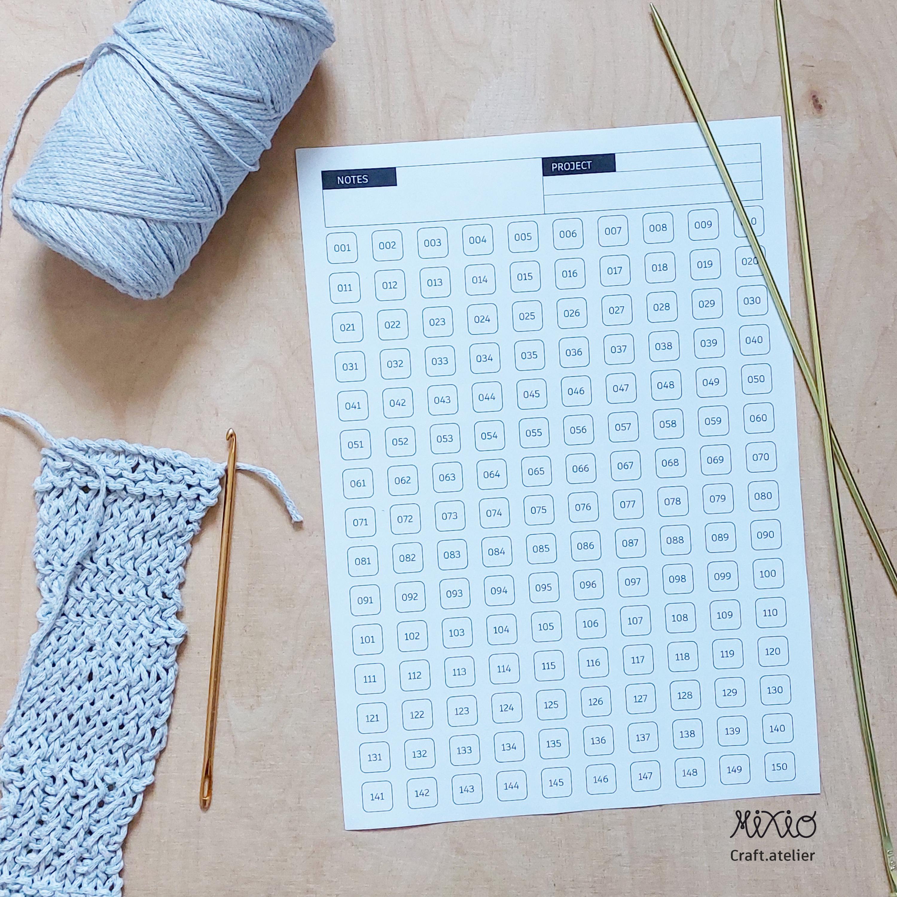 Printable Knitting Row Counter: Crochet Project Tracker (A4/US Letter ...