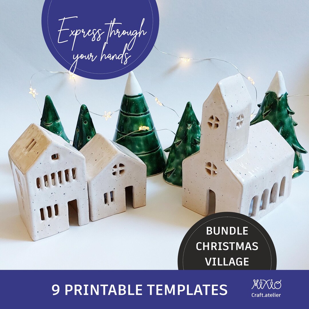 Houses Church Trees Ceramic Slab Building Templates_pottery Template_do ...