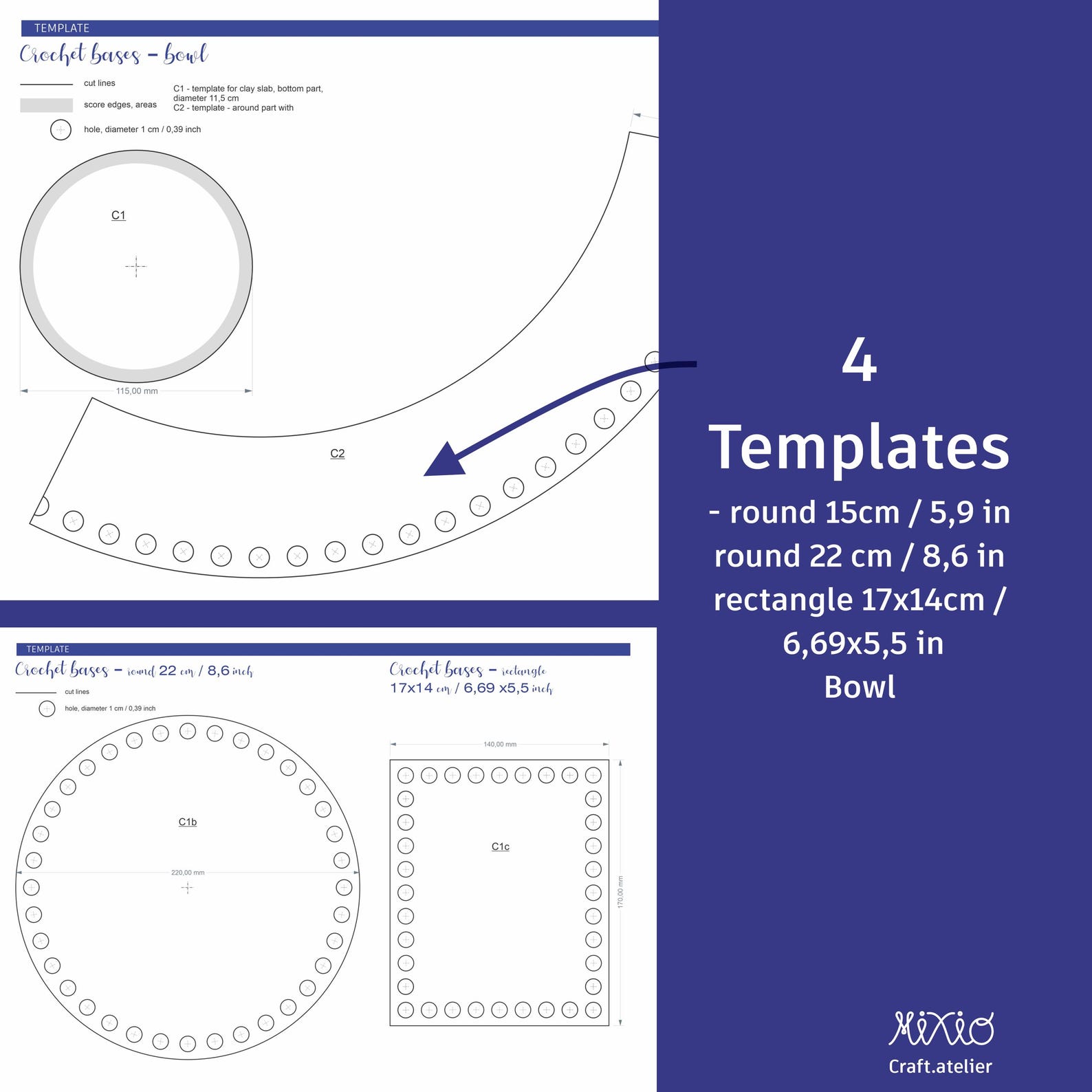 Ceramic Round Rectangle Bowl Crochet Bases Templates_ceramic Crochet ...