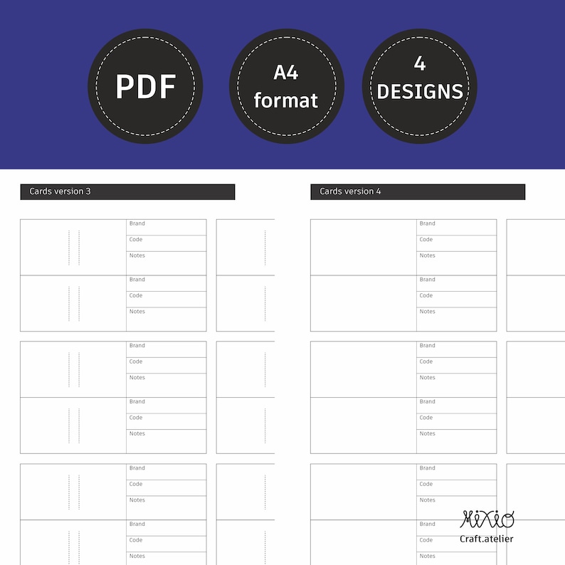 Printable Sample Cards: Craft Room Organizer, Pencil & Thread (PDF ...