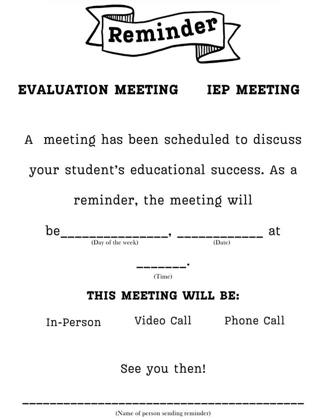 Meeting Reminder (iep/evaluation) in Spanish - Etsy