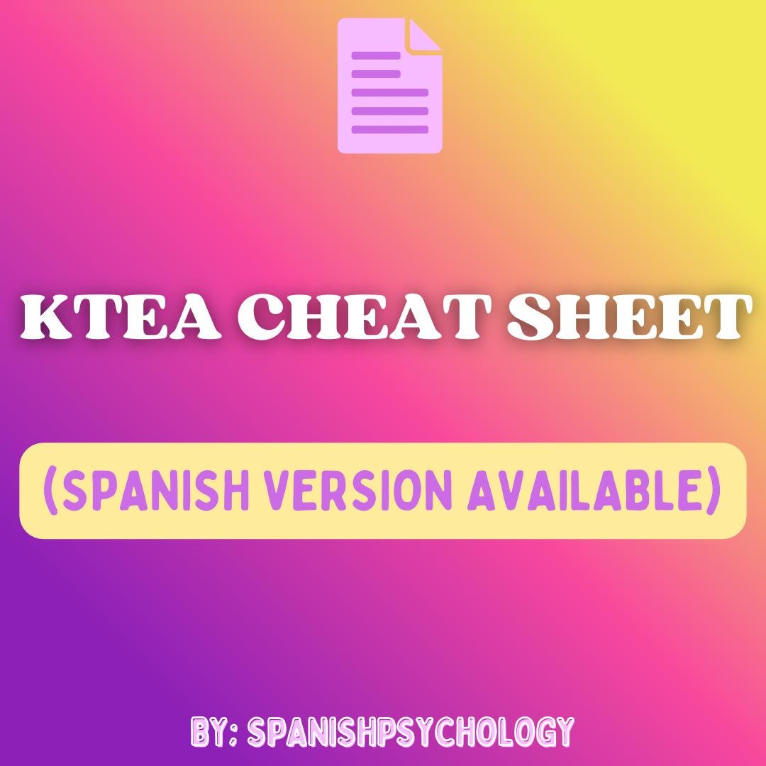 KTEA Cheat Sheet (eng/spanish) - Etsy