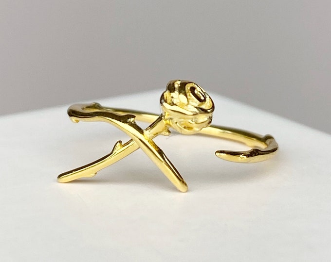 Rose Ring Open Ring Gold Ring Silver Ring Flower Ring Adjustable Ring ...
