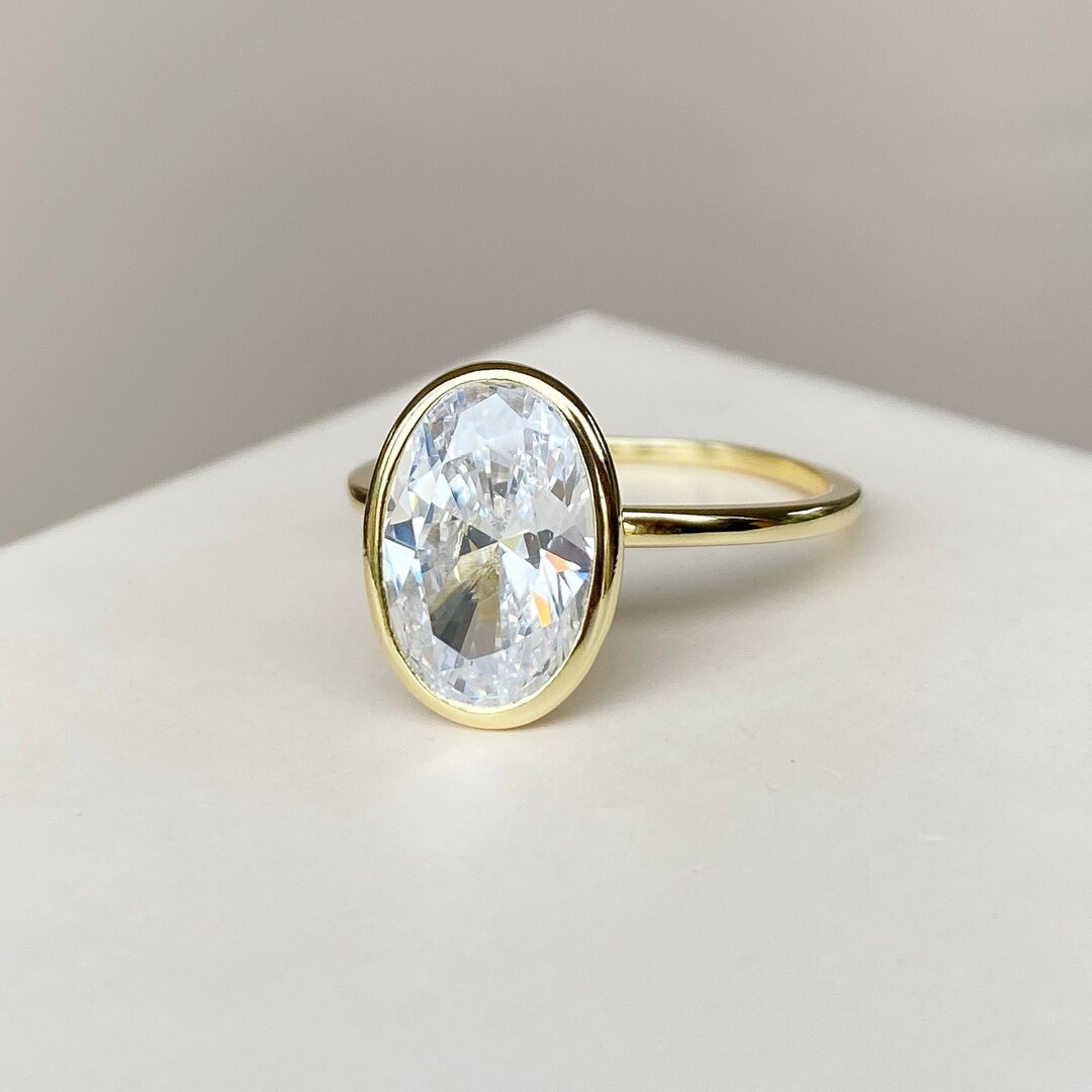 Oval Engagement Ring Bezel Setting Promise Ring Gold Silver Ring Travel ...