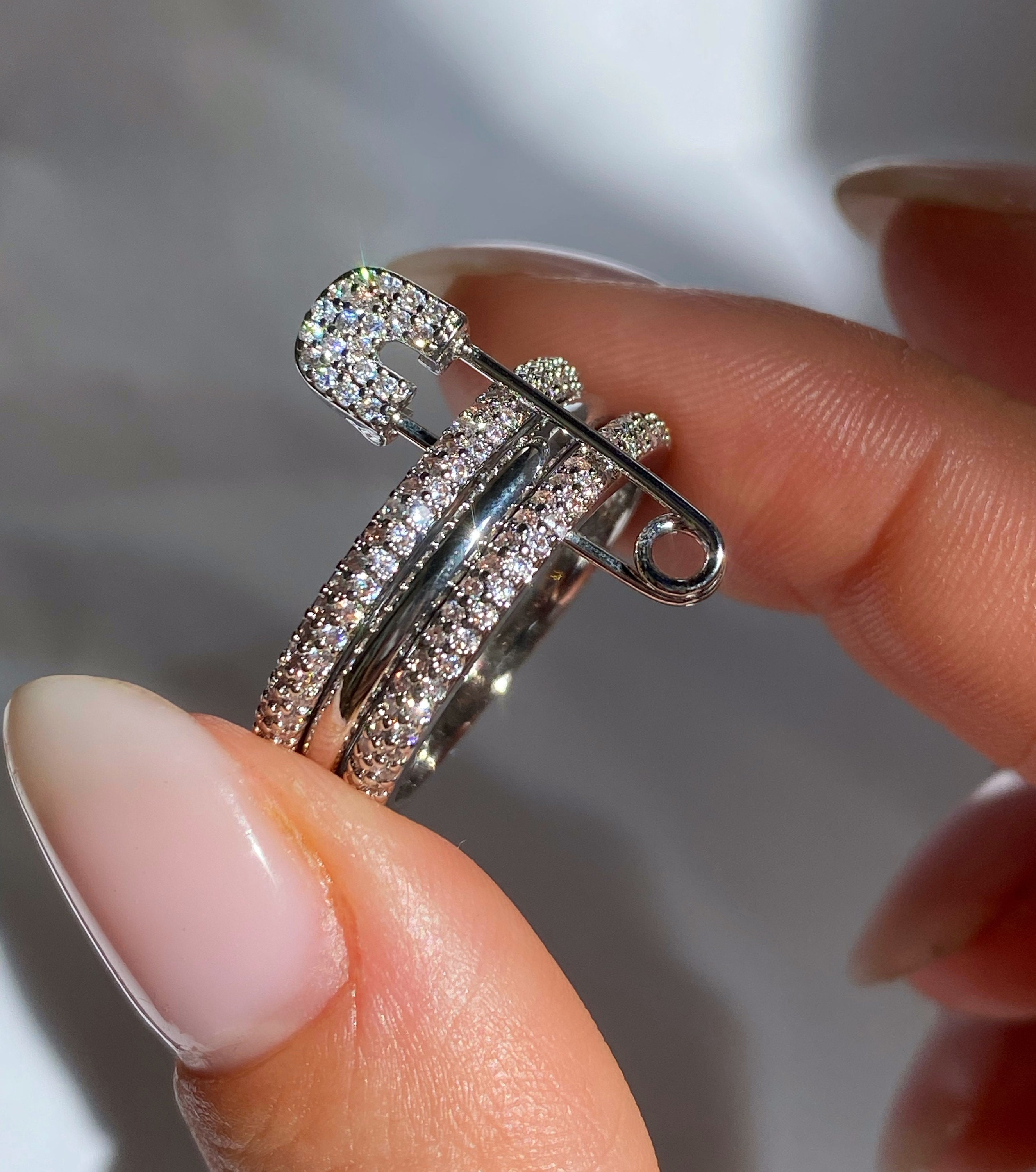 Safety Pin Ring Eternity Ring Eternity Band Gold Silver Ring Simulated ...