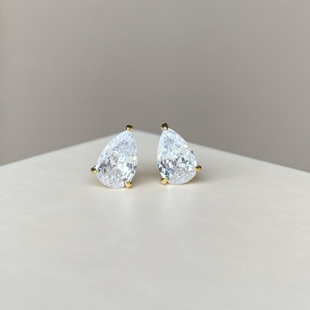 Pear Earrings Pear Stone Studs Drop Diamond Stud Earrings Classic Pear ...