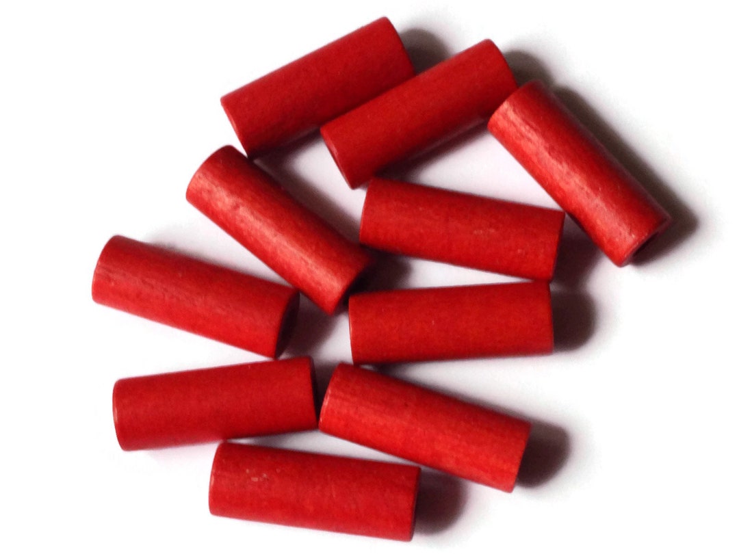 10 26mm Red Wood Tube Beads 1 Inch Vintage Beads New Old Stock Beads ...