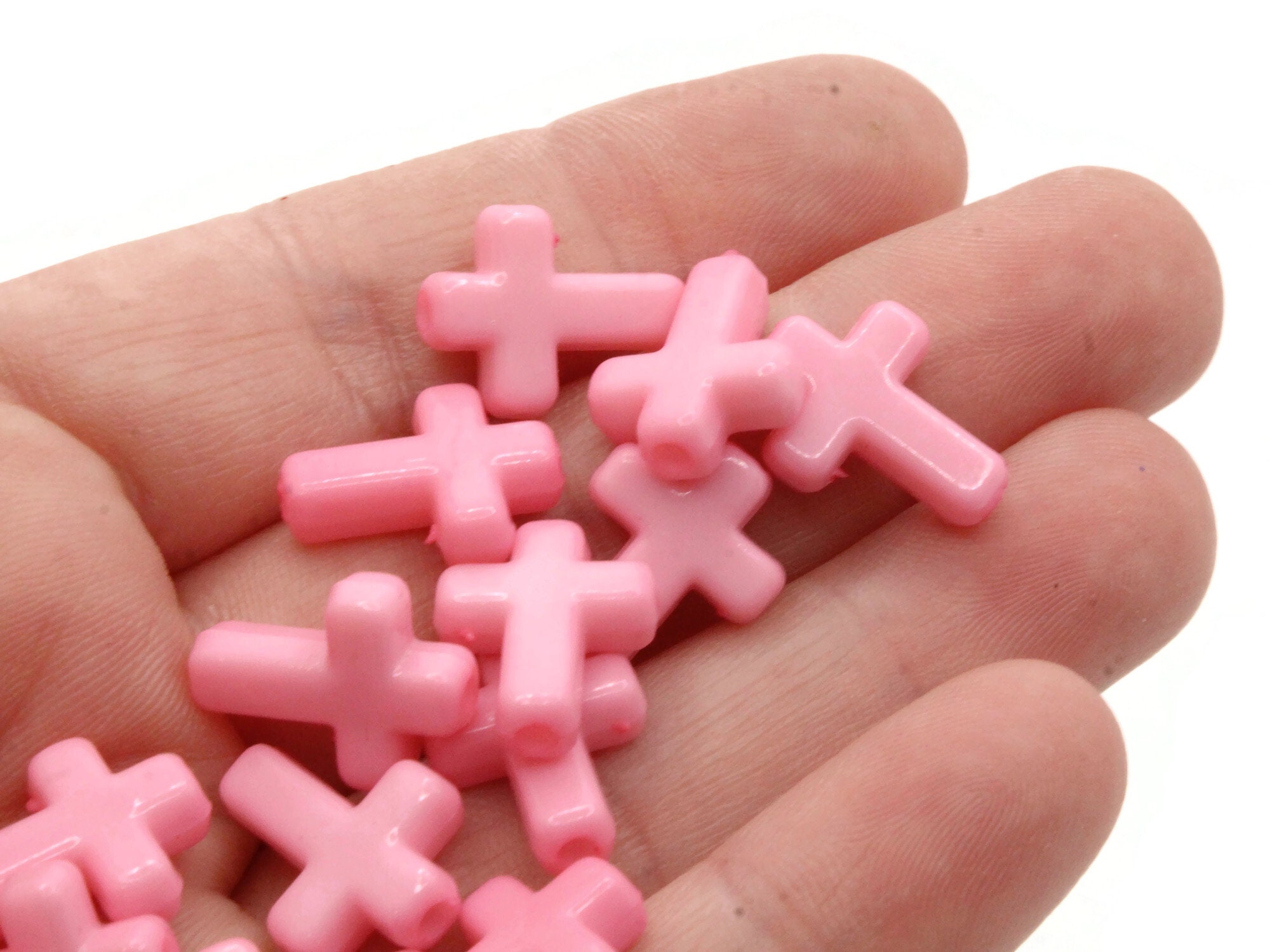 50 16mm Cross Beads Pink Cross Beads Plastic Crosses Christian Beads ...