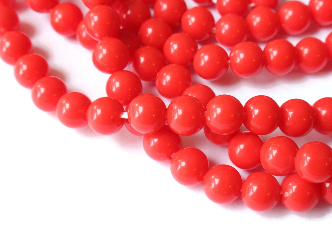 6mm Round Beads Red Plastic Beads Vintage Beads 31 Inch Full Strand ...
