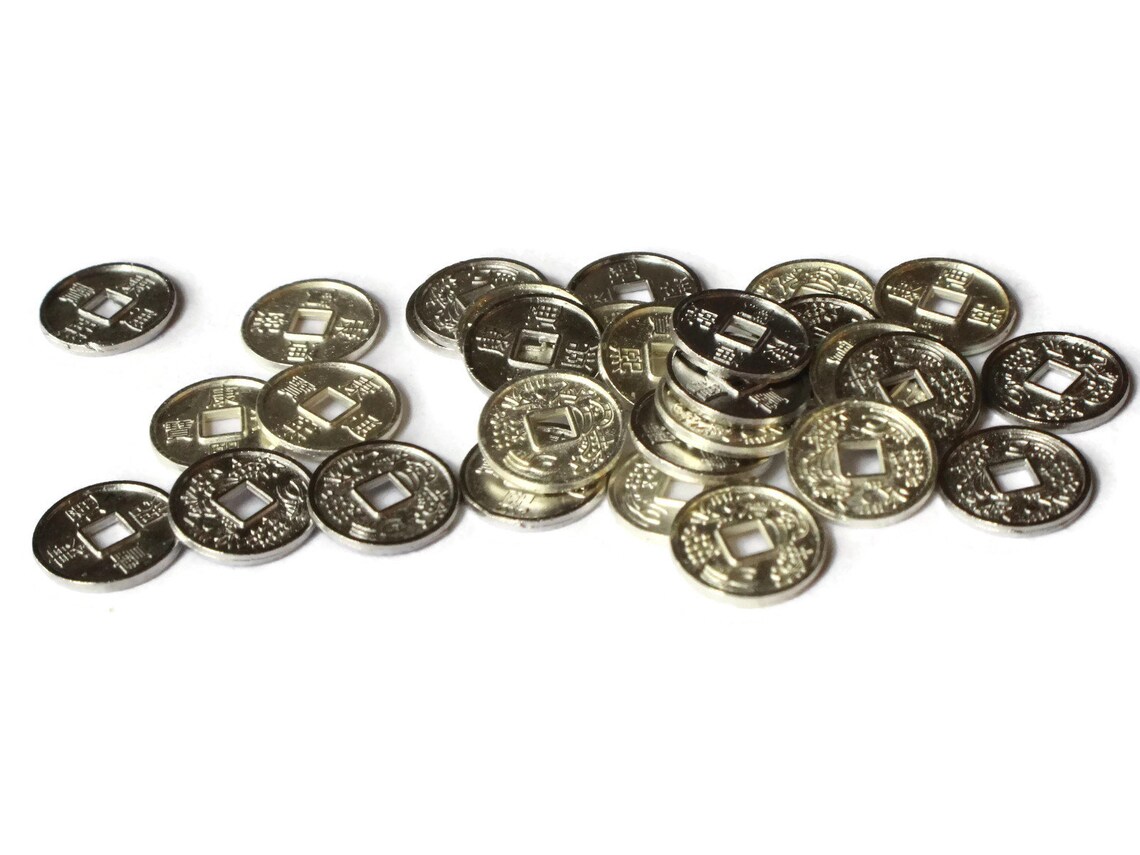 30 10mm Silver Chinese Coin Beads Flat Round Miniature Replica Money ...