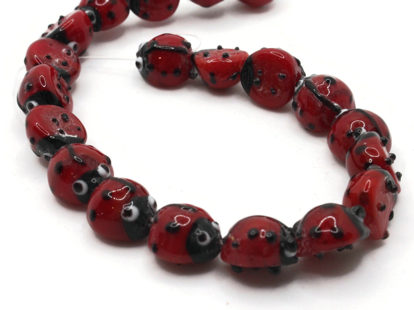 20 10mm Red Ladybugs Lamp Work Glass Ladybug Beads Animal Beads Jewelry ...