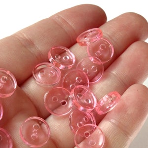 50 11mm Clear Light Pink Buttons Flat Round Plastic Two Hole Buttons ...