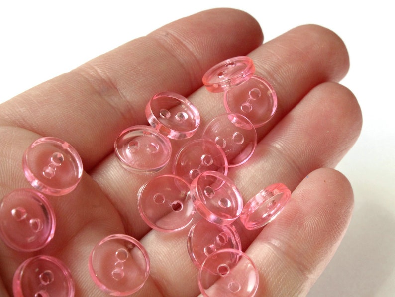 50 11mm Clear Light Pink Buttons Flat Round Plastic Two Hole - Etsy