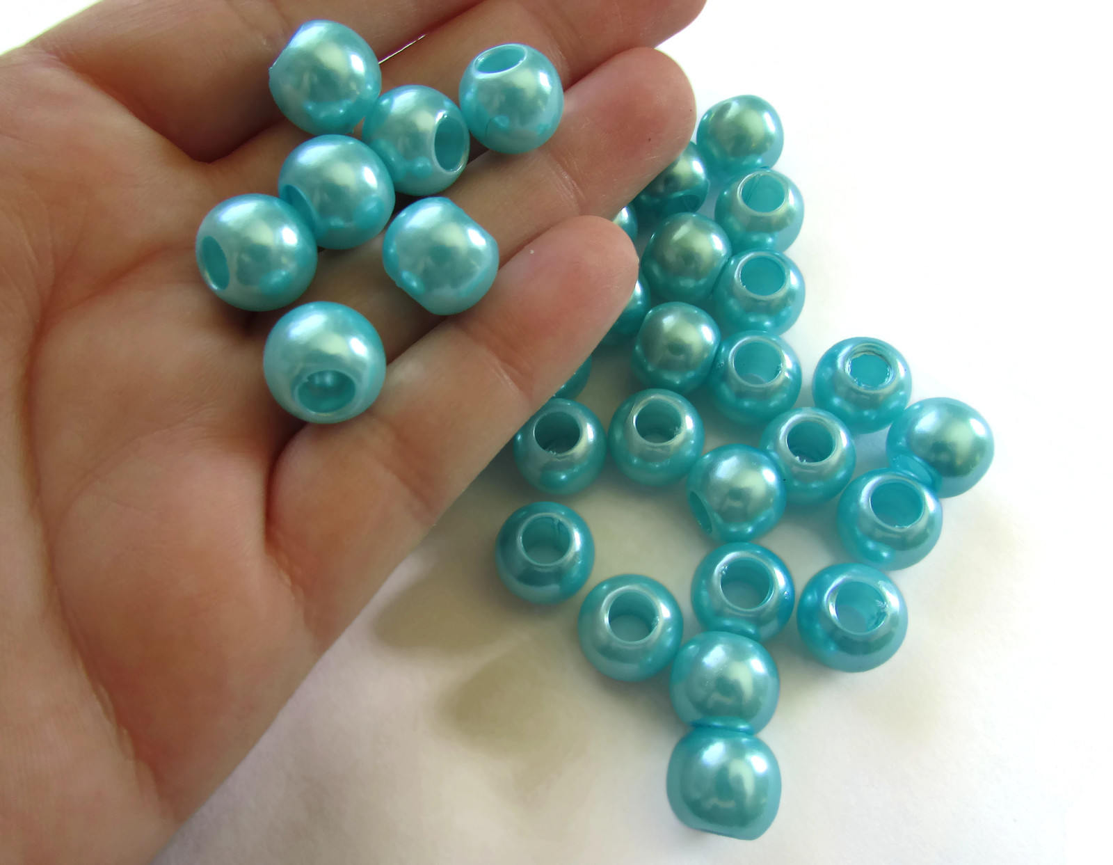 40 12mm Large Hole Pearls Sky Blue Pearl Beads European Beads Plastic ...