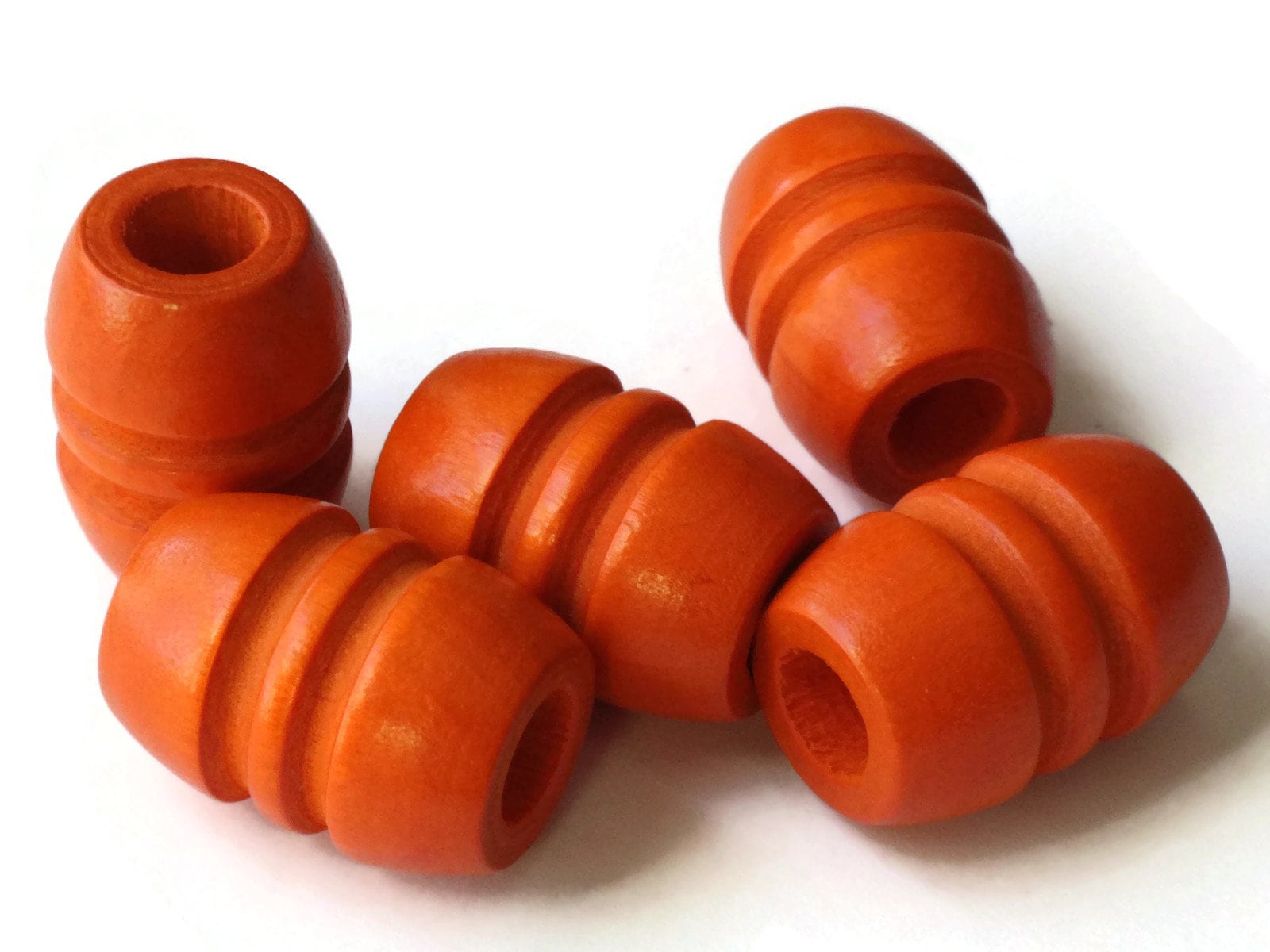 5 28mm Large Orange Barrel Beads Wood Beads Fluted Barrel Beads Wooden ...