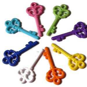 8 Mixed Color Key Plastic Key Skeleton Key Love Key Charms Pendants ...