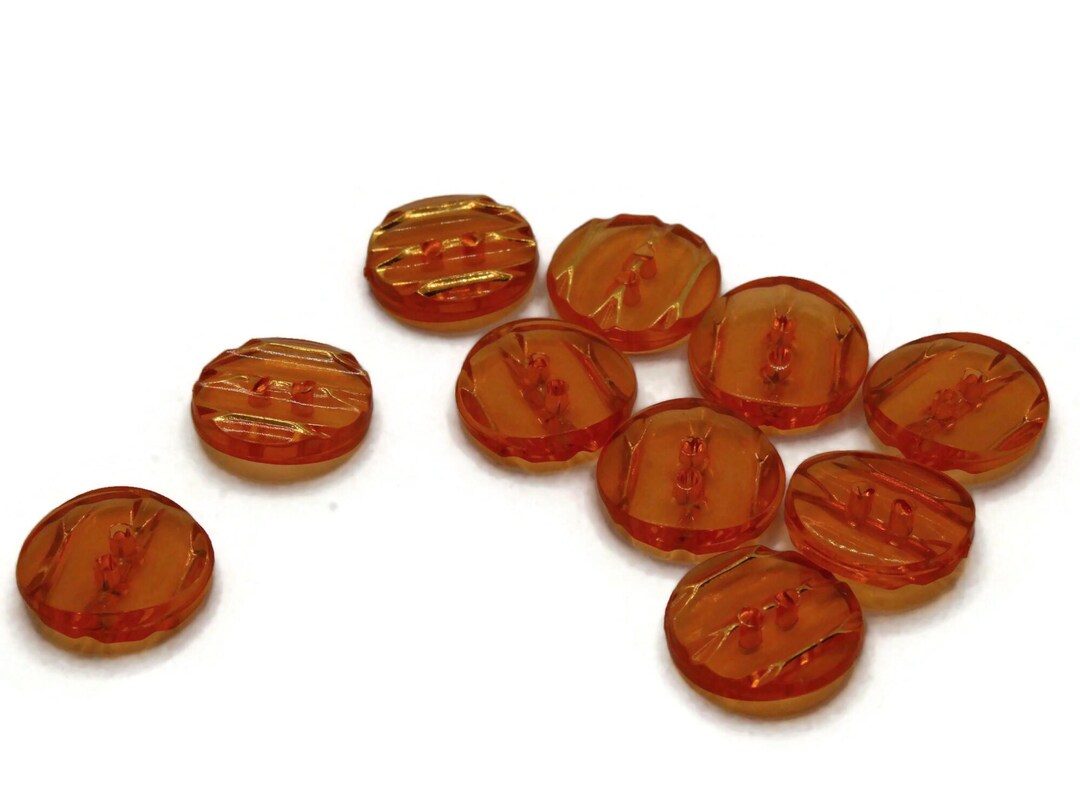 10 13mm Dark Orange Plastic Buttons With Gold Stripes Flat Round ...