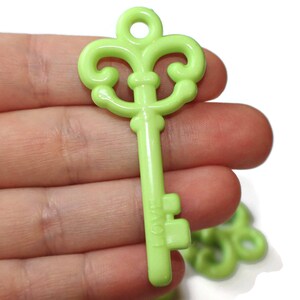 8 Lime Green Skeleton Key Charms Green Key Pendant Acrylic Keys Plastic ...