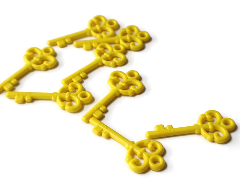 8 Yellow Key Plastic Key Skeleton Key Charm Key Pendant Love | Etsy