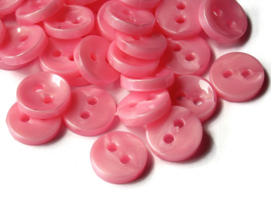 50 11mm Opaque Pearl Pink Buttons Flat Round Plastic Two Hole Buttons ...