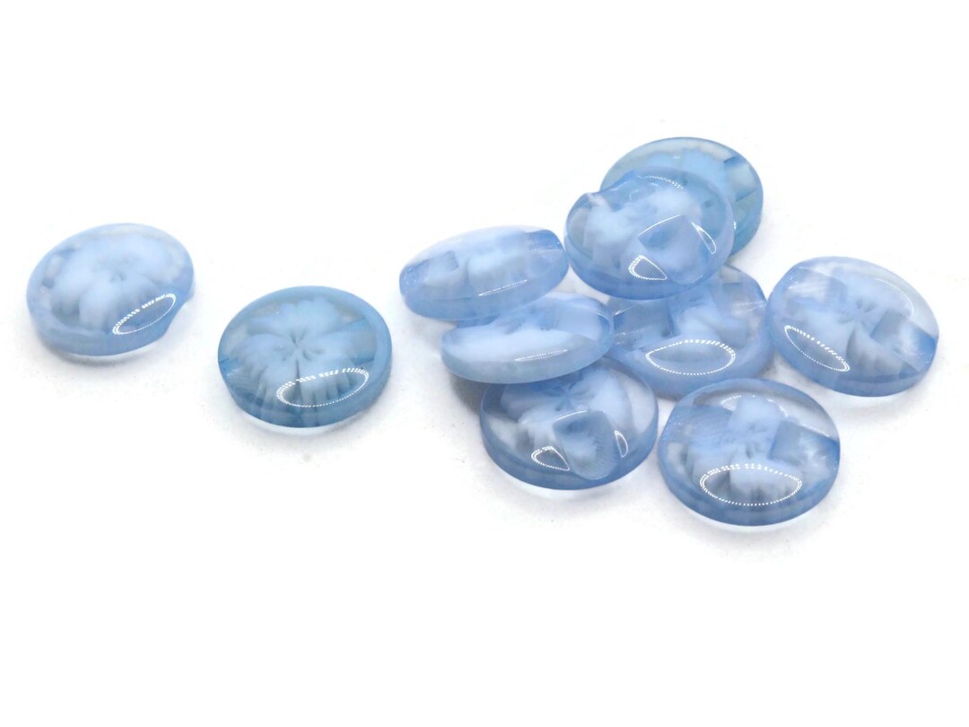 10 14mm Light Sky Blue Flower Buttons Flat Round Floral Plastic Buttons ...