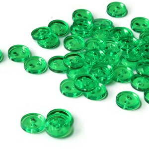 50 11mm Clear Green Buttons Flat Round Plastic Two Hole Buttons Jewelry ...