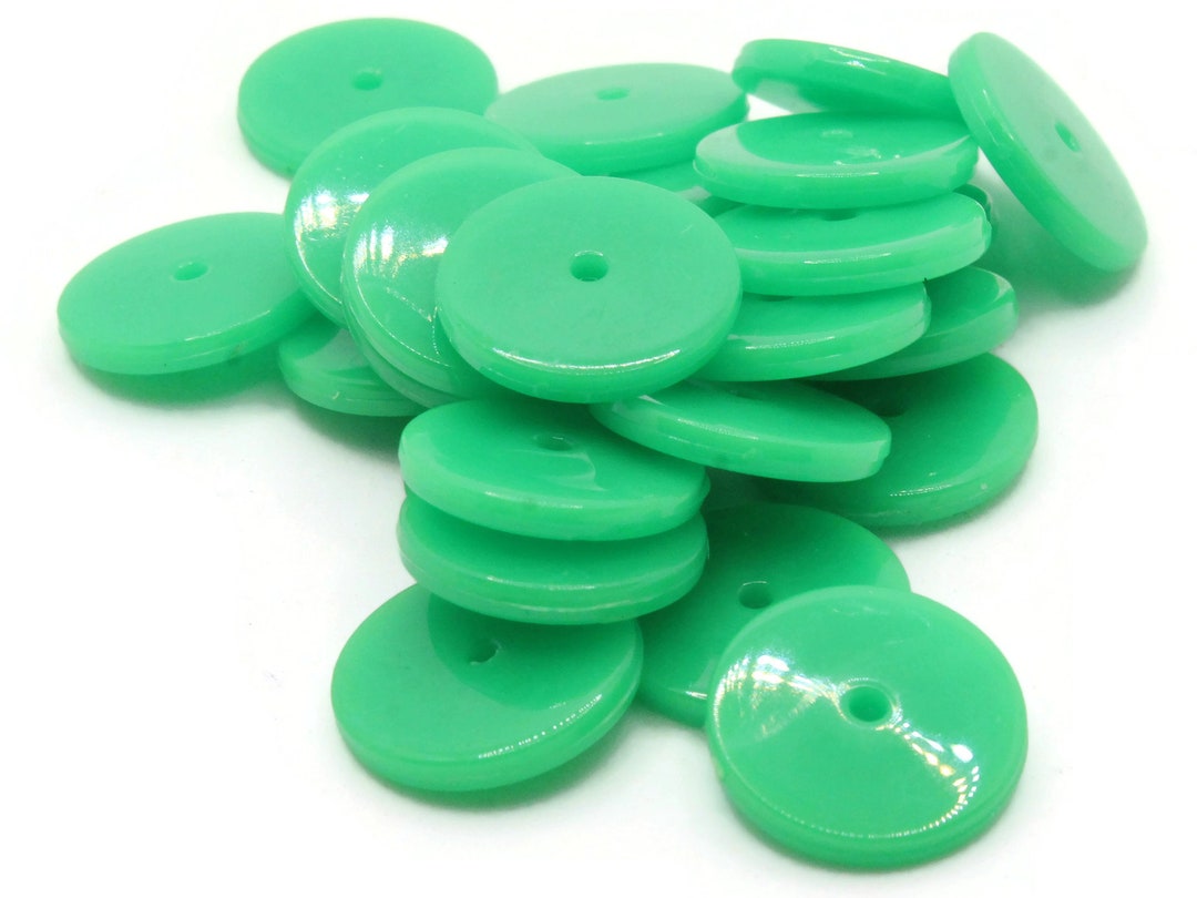 25 14mm Green Disc Beads Vintage Plastic Beads Saucer Beads Flat Disc ...