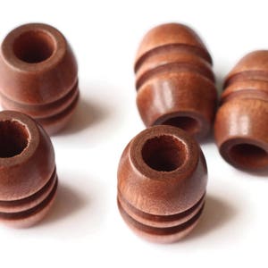 Quantity 5 29mm Fluted Barrel Beads Large Hole Beads Medium Brown Wood ...