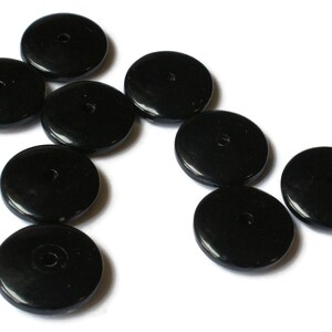 15 18mm Jet Black Disc Beads, Vintage Plastic Beads, Saucer Beads Flat ...