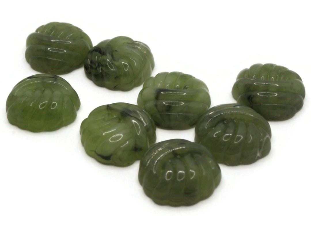 8 15mm Round Swirling Green Flatback Cabochons With Grooved Pattern ...