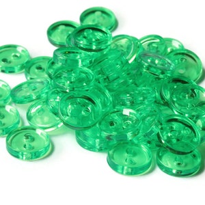 50 11mm Clear Green Buttons Flat Round Plastic Two Hole Buttons Jewelry ...