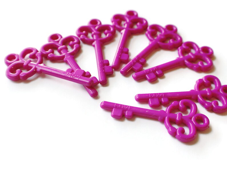 8 Bright Pink Key Skeleton Key Charm Plastic Key Pink Keys - Etsy