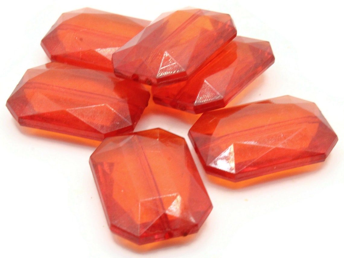 6 30mm Red Beads Acrylic Gems Rectangle Jewel Beads Acrylic Jewels ...