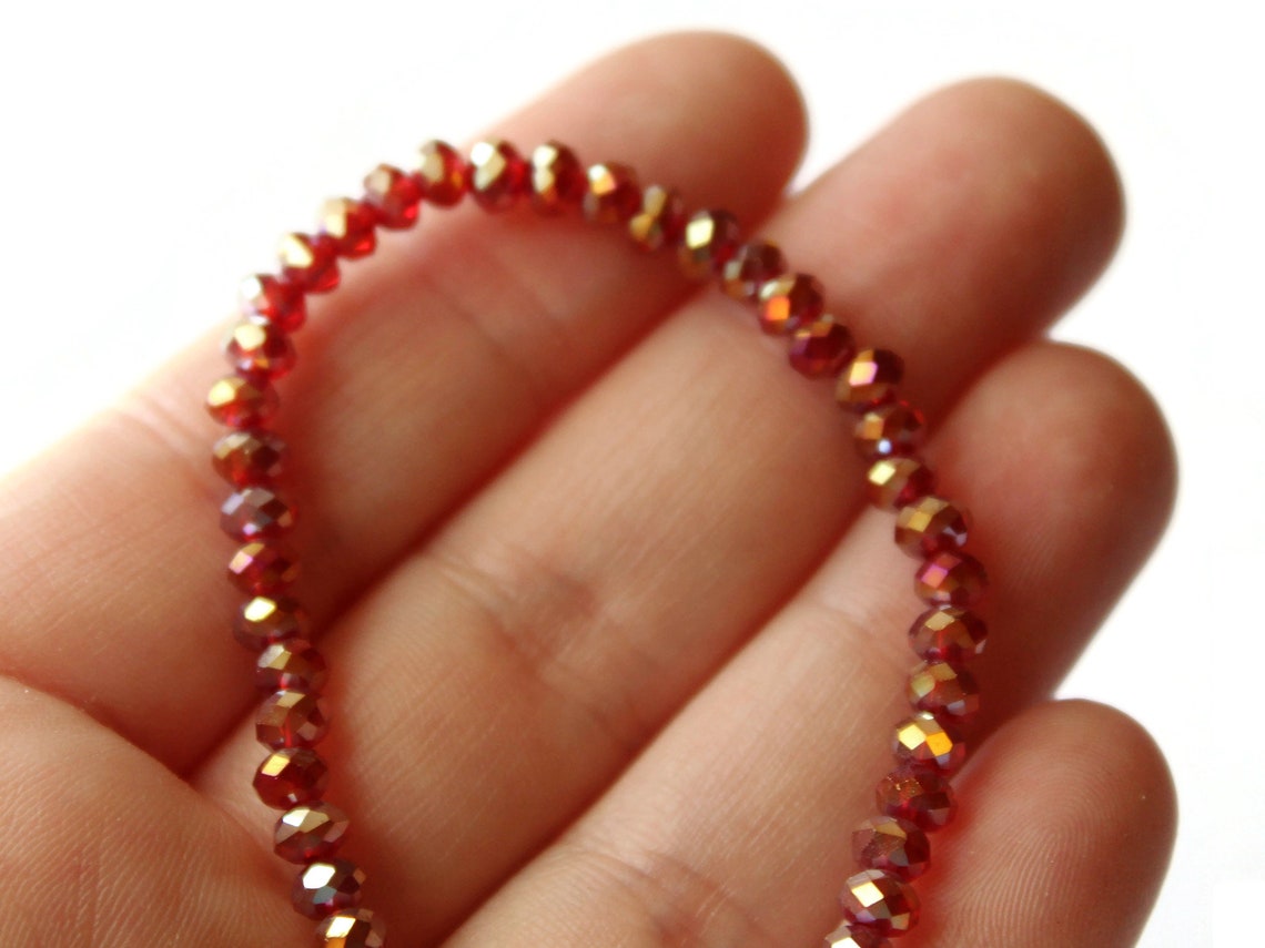 48 3mm x 4mm Faceted Rondelle Beads Red Crystal Beads with | Etsy