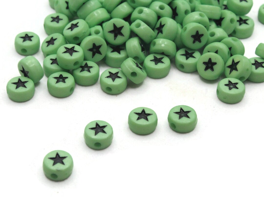 100 7mm Green Star Beads Small Plastic Beads Acrylic Flat Round Beads ...
